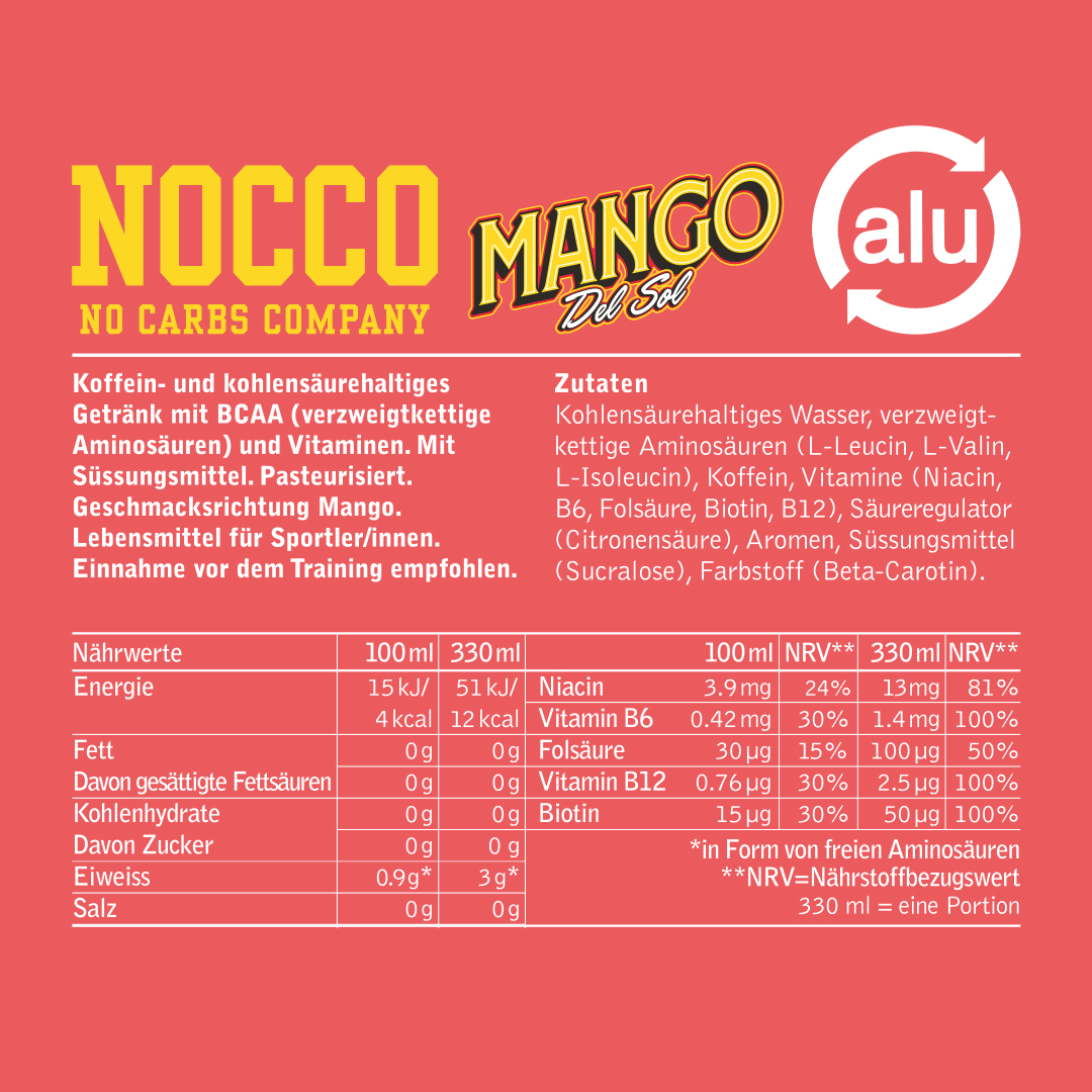 NOCCO BCAA MANGO del Sol, 24 x 330 ml | Soledor