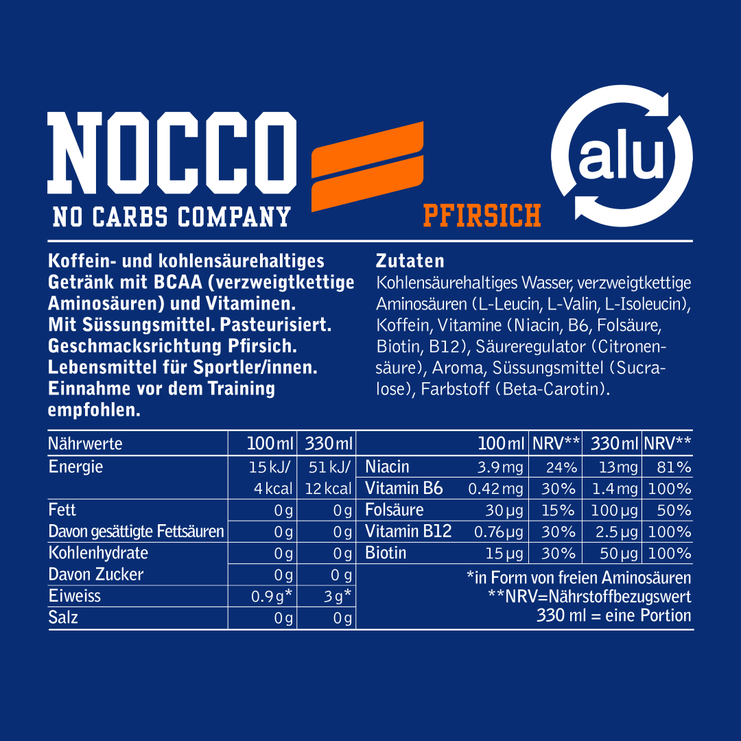 NOCCO BCAA Pfirsich, 24 x 330 ml | Soledor